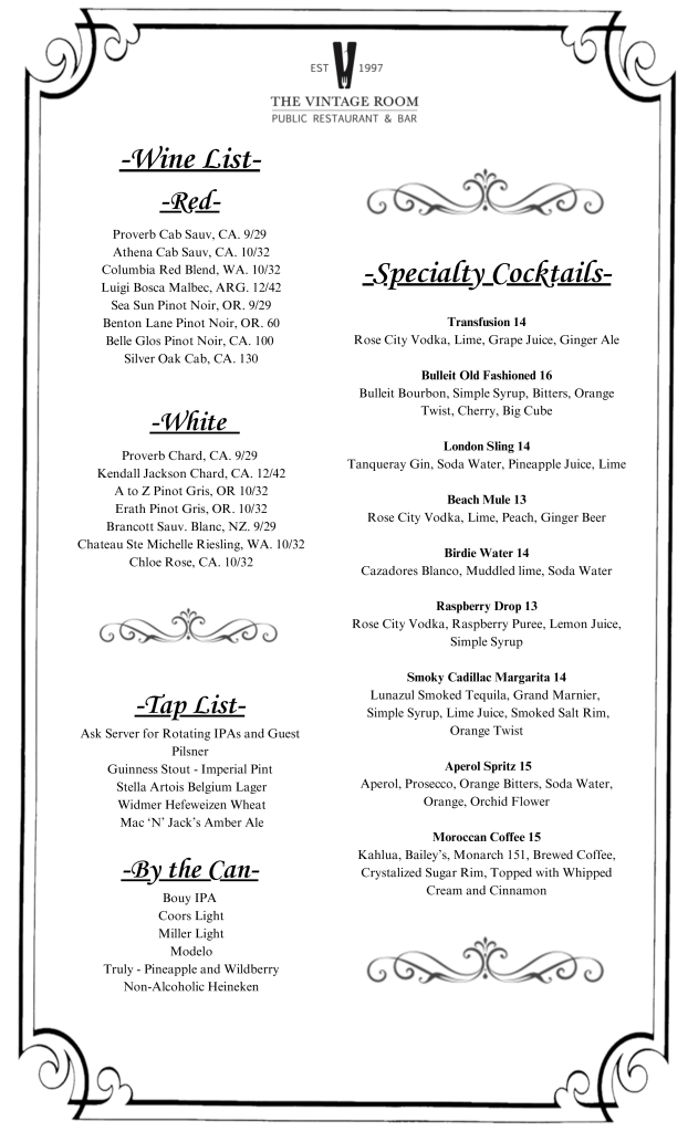 Menus - The Reserve Vineyards and Golf Club
