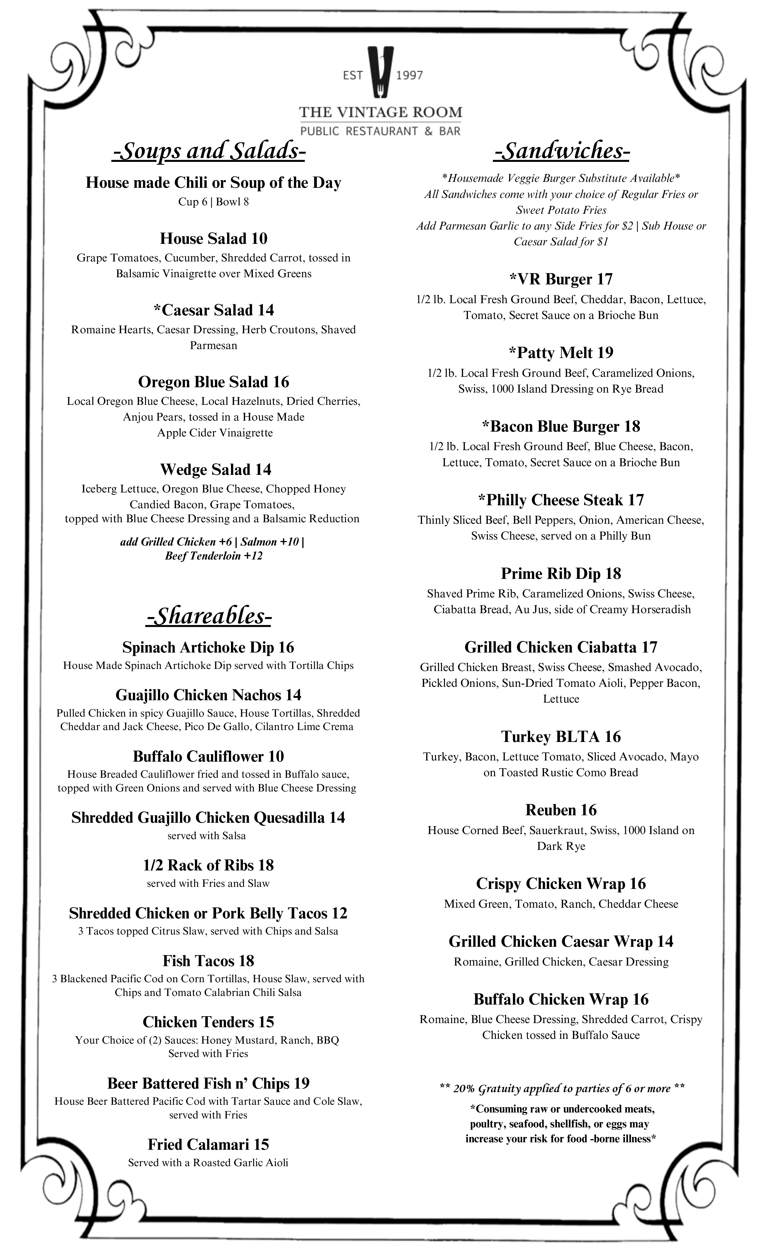 Menus - The Reserve Vineyards and Golf Club